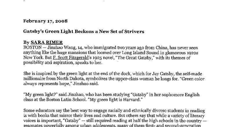 Gatsby's Green Light: Exploring Aspirations in American Literature ...