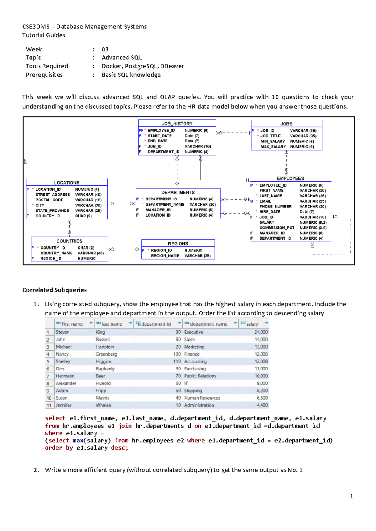 CSE3DMS Week 03 Lab 02: Advanced SQL & OLAP Queries Solutions - Studocu