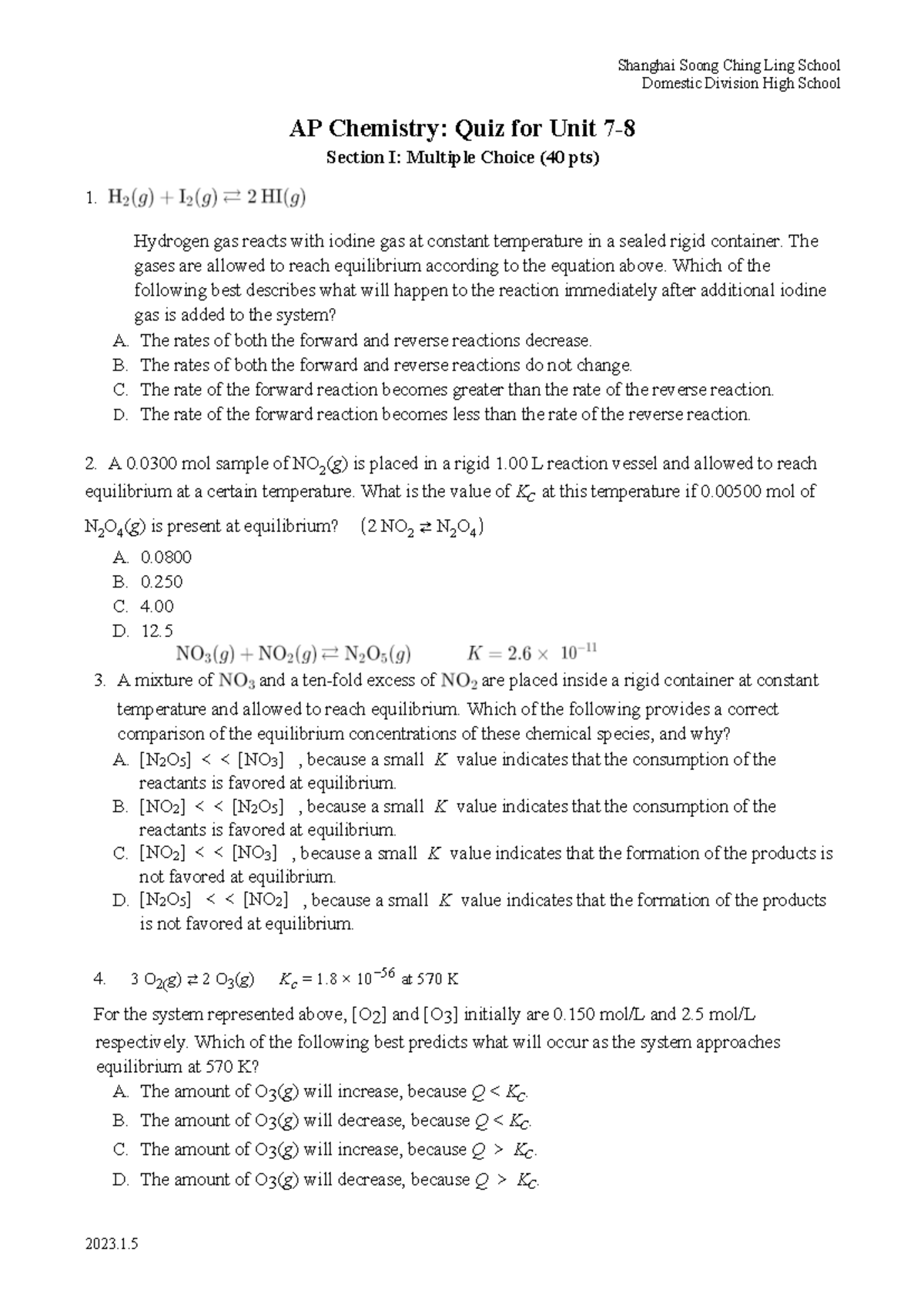 AP Chem Quiz U7-8: Key Concepts & Sample Questions Explained - Studocu