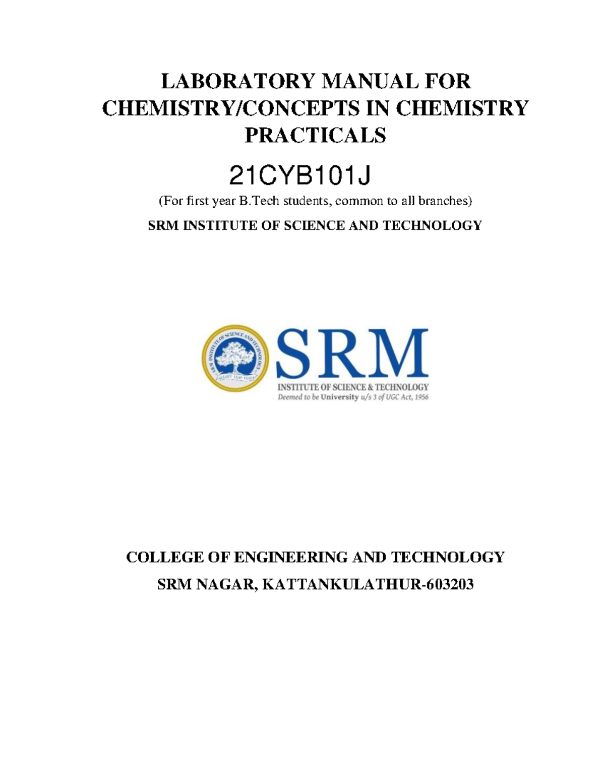 Lab Manual-Chemistry 21CYB101J - LABORATORY MANUAL FOR CHEMISTRY ...
