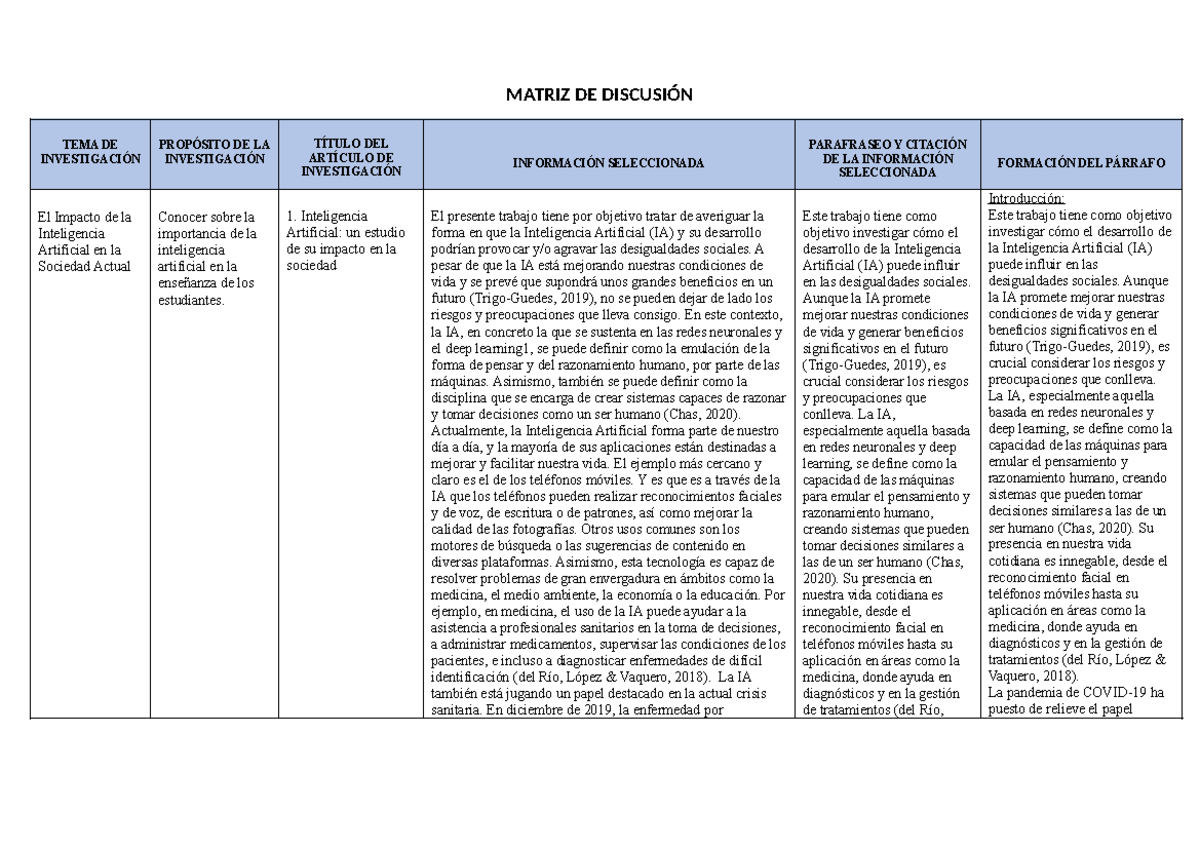 Matriz DE Discusión Nuevo - MATRIZ DE DISCUSIÓN TEMA DE INVESTIGACIÓN ...