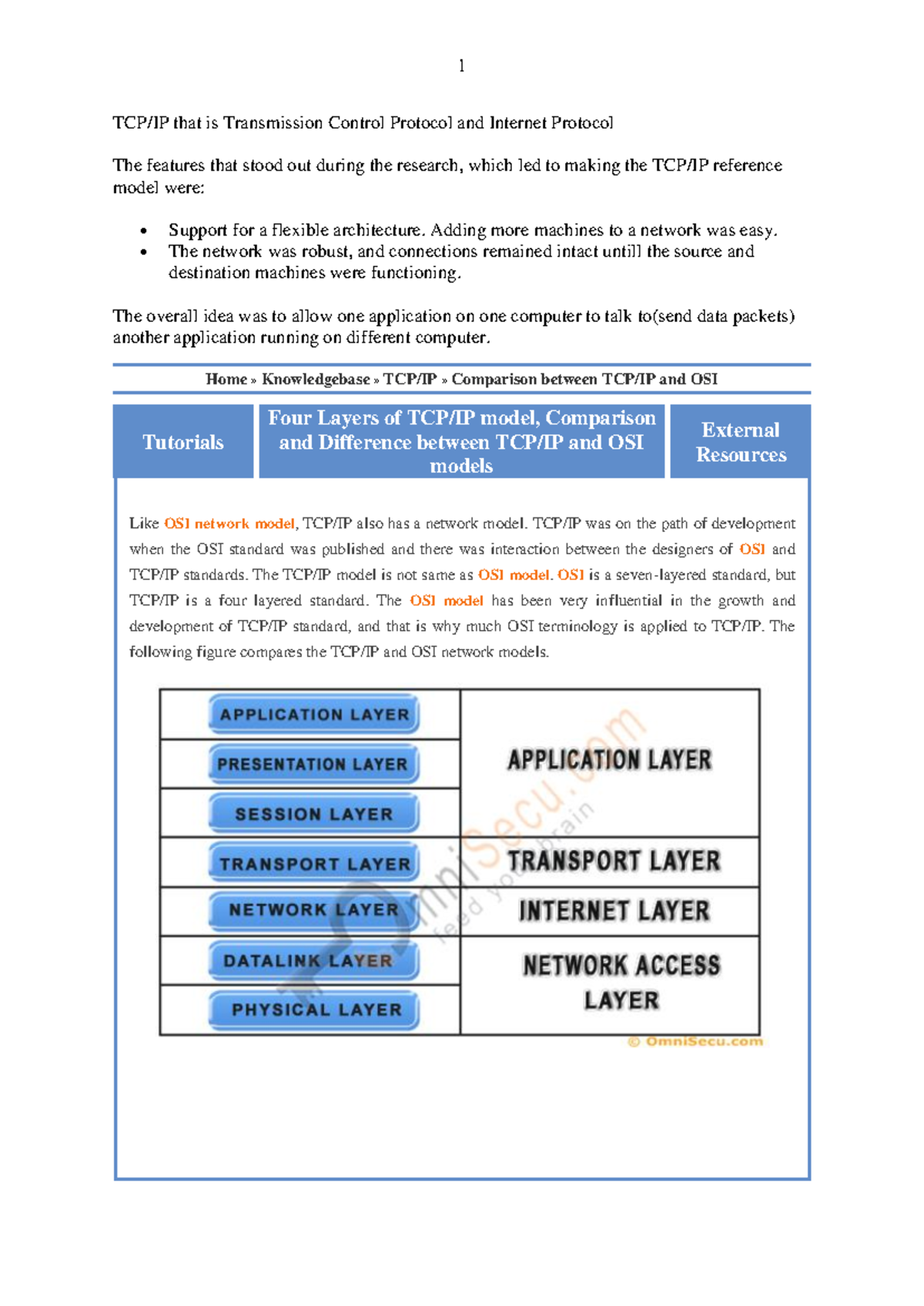 TCP/IP vs OSI Model Comparison - MTC - Studocu