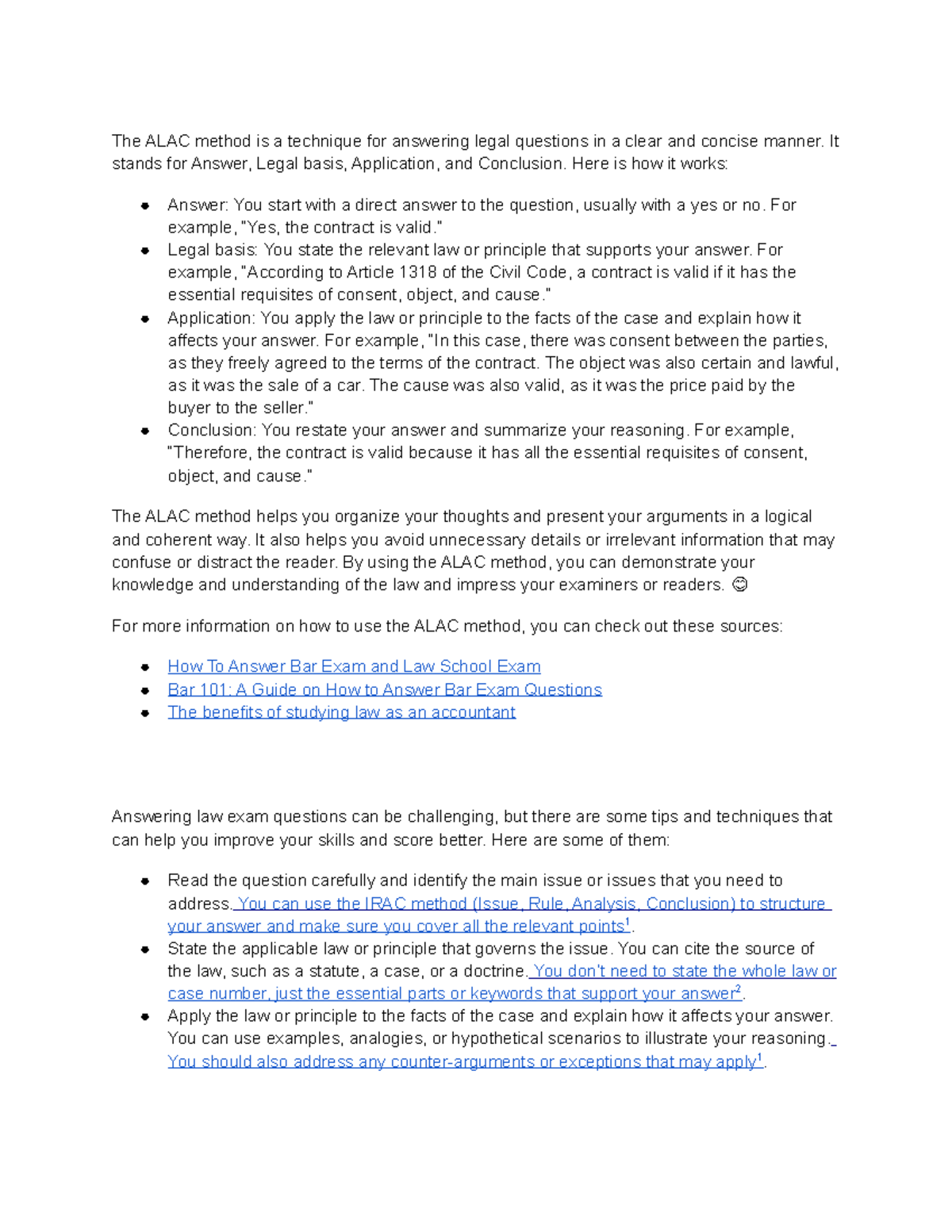 Arlac AND Islac Method - how to answers law exam - The ALAC method is a ...