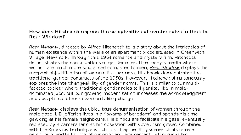 Gender Roles and Objectification in Hitchcock's Rear Window (Film Study ...