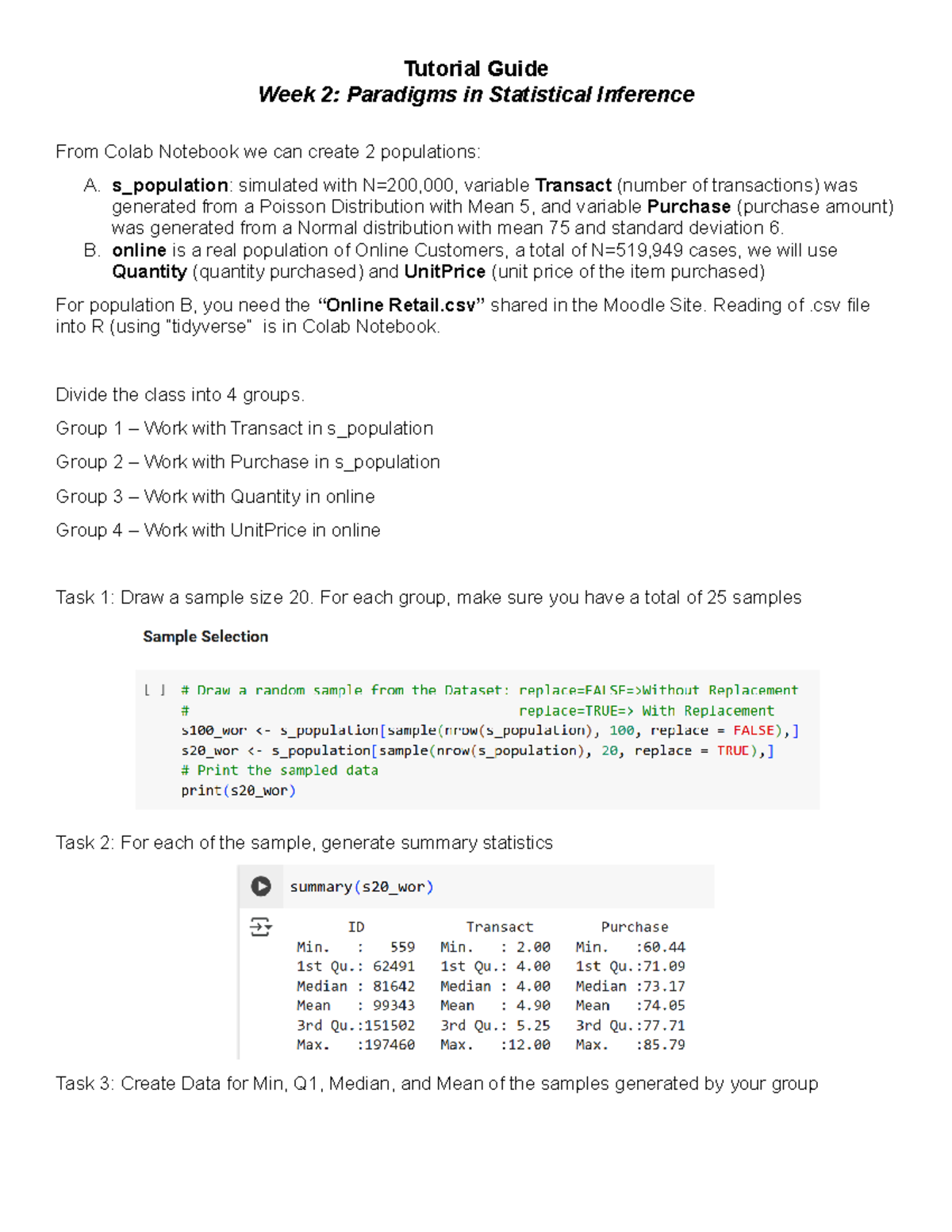 Tutorial Guide Wk 2: Statistical Inference Paradigms - Studocu