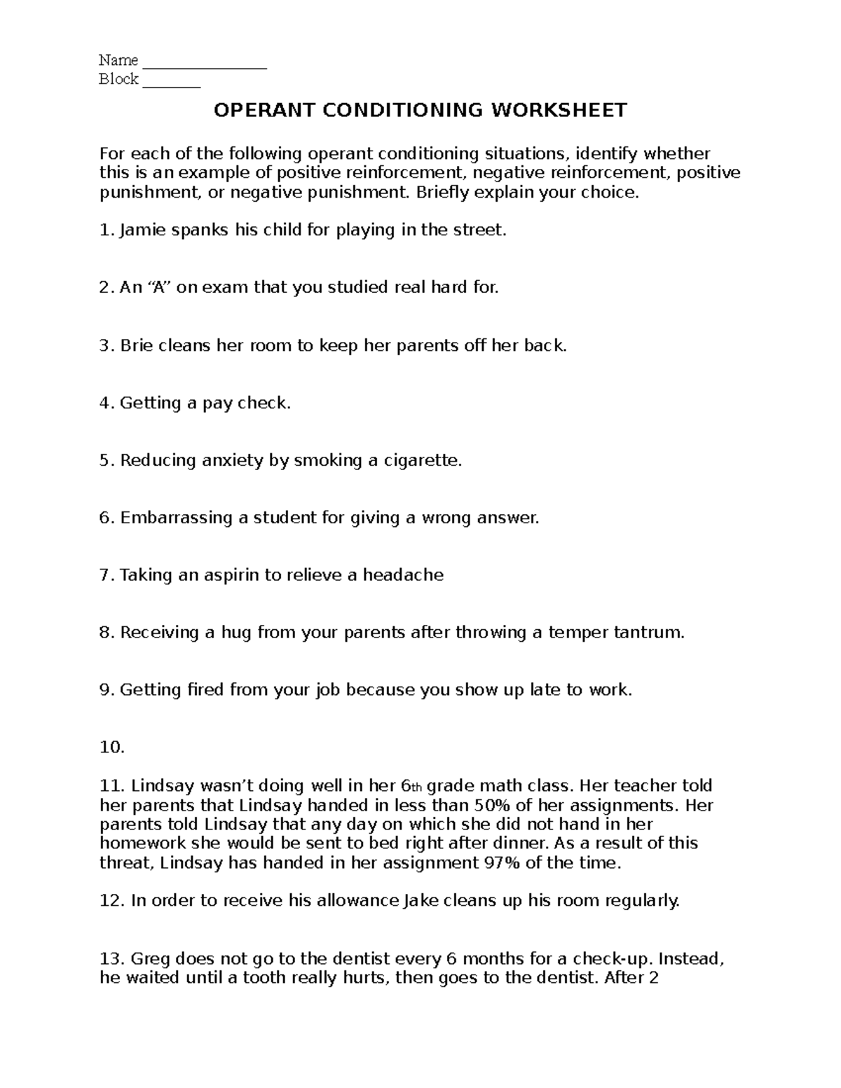 OC Worksheet 1: Exploring Operant Conditioning Concepts - Studocu