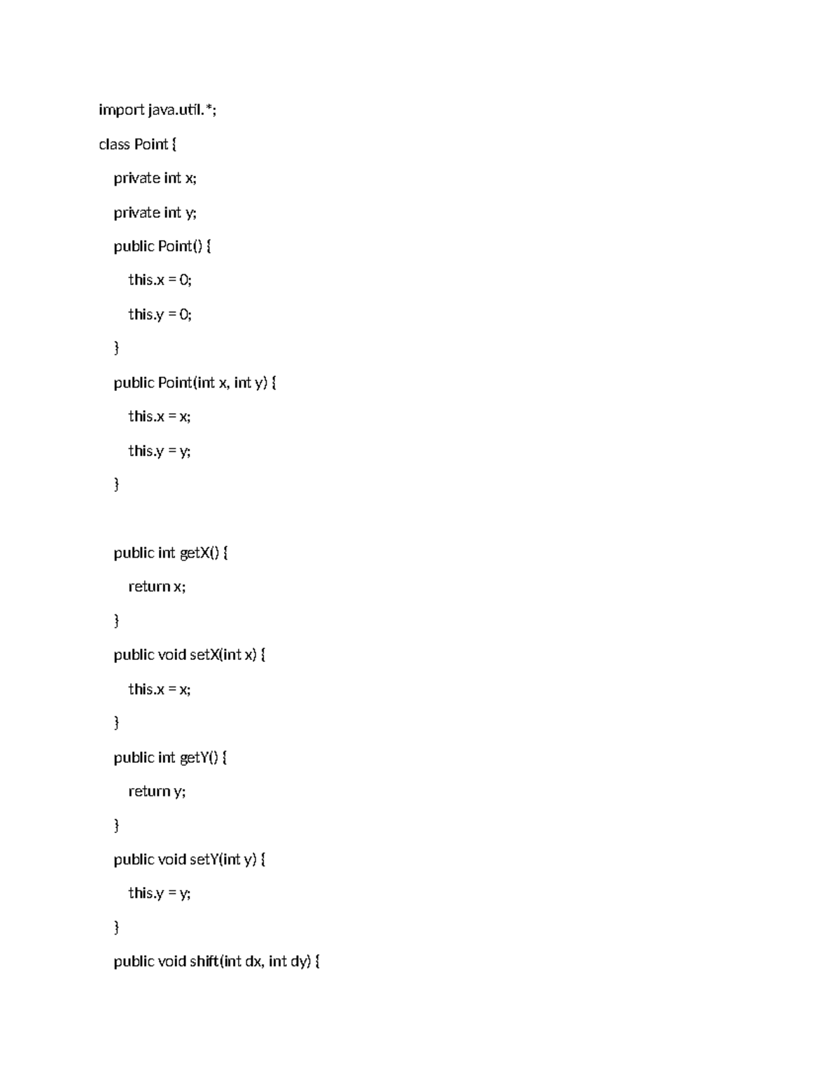 Point Class Implementation in Java - CS101 - Studocu