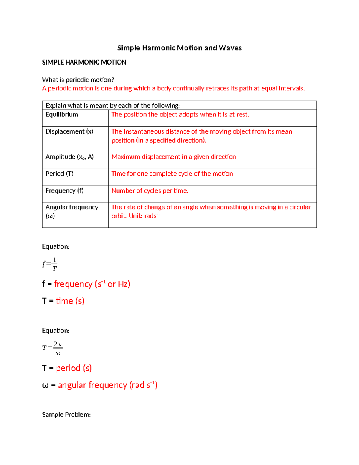 Simple Harmonic Motion and Wave Mechanics in Physics (PHYS 101 ...