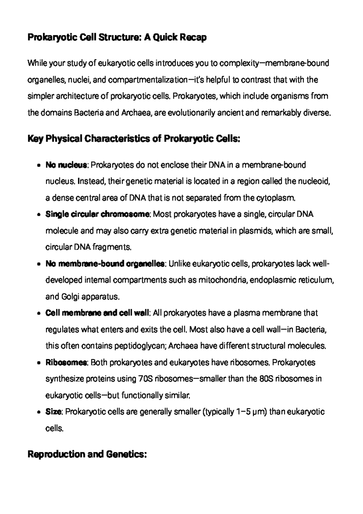 Prokaryotic Cell Structure: Key Characteristics & Functions - Studocu