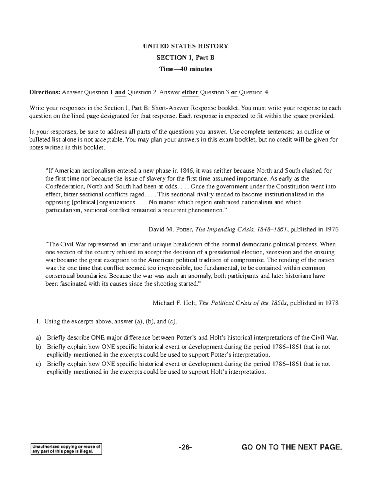 2018 APUSH Practice Exam SAQ: Analyzing Civil War Interpretations and ...
