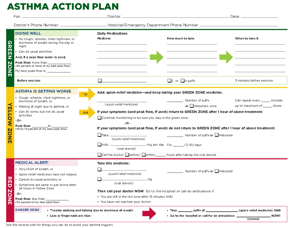 ASTHMA ACTION PLAN: Sample Guide for Managing Asthma Symptoms - Studocu