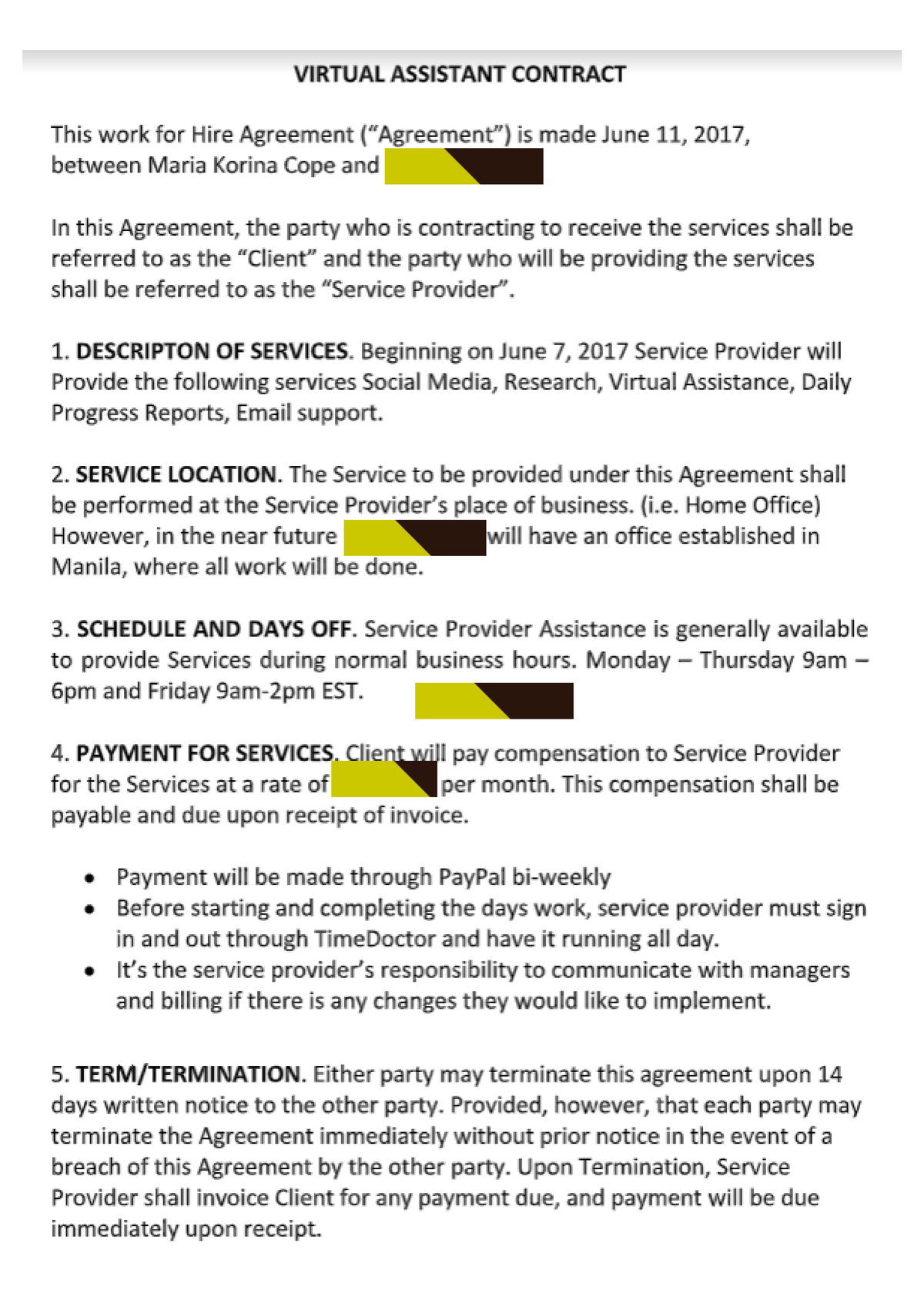 VIRTUAL ASSISTANT CONTRACT: Work for Hire Agreement Details - Studocu