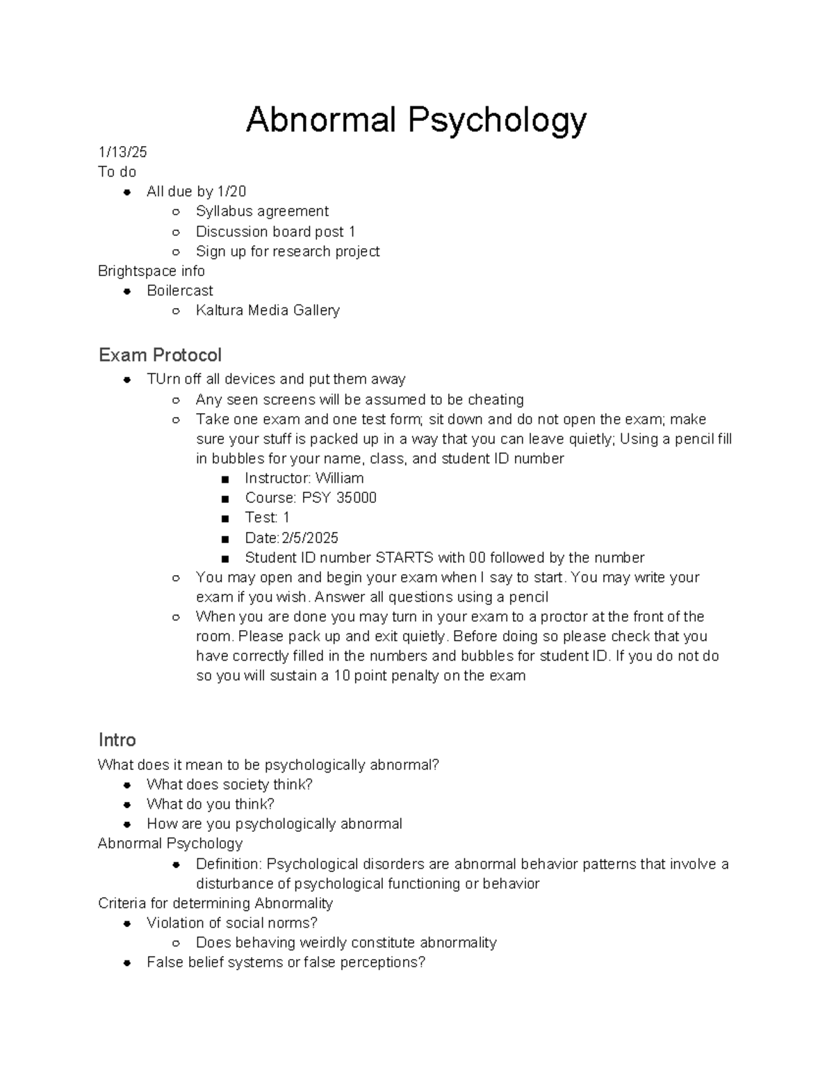 Abnormal Psychology Overview - PSY 35000 Lecture Notes - Abnormal ...