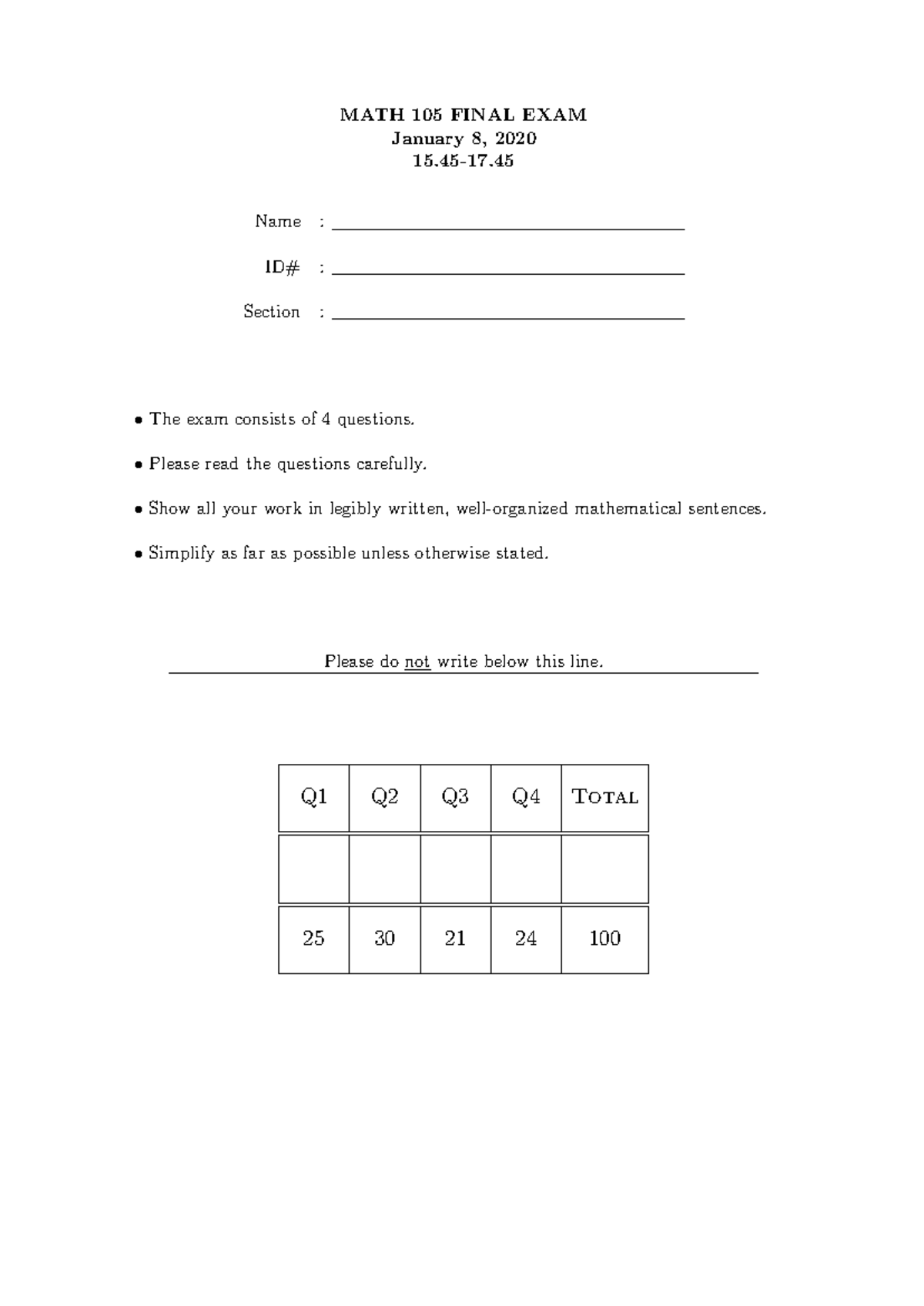MATH 105 FINAL EXAM Sample Questions & Solutions - Studocu