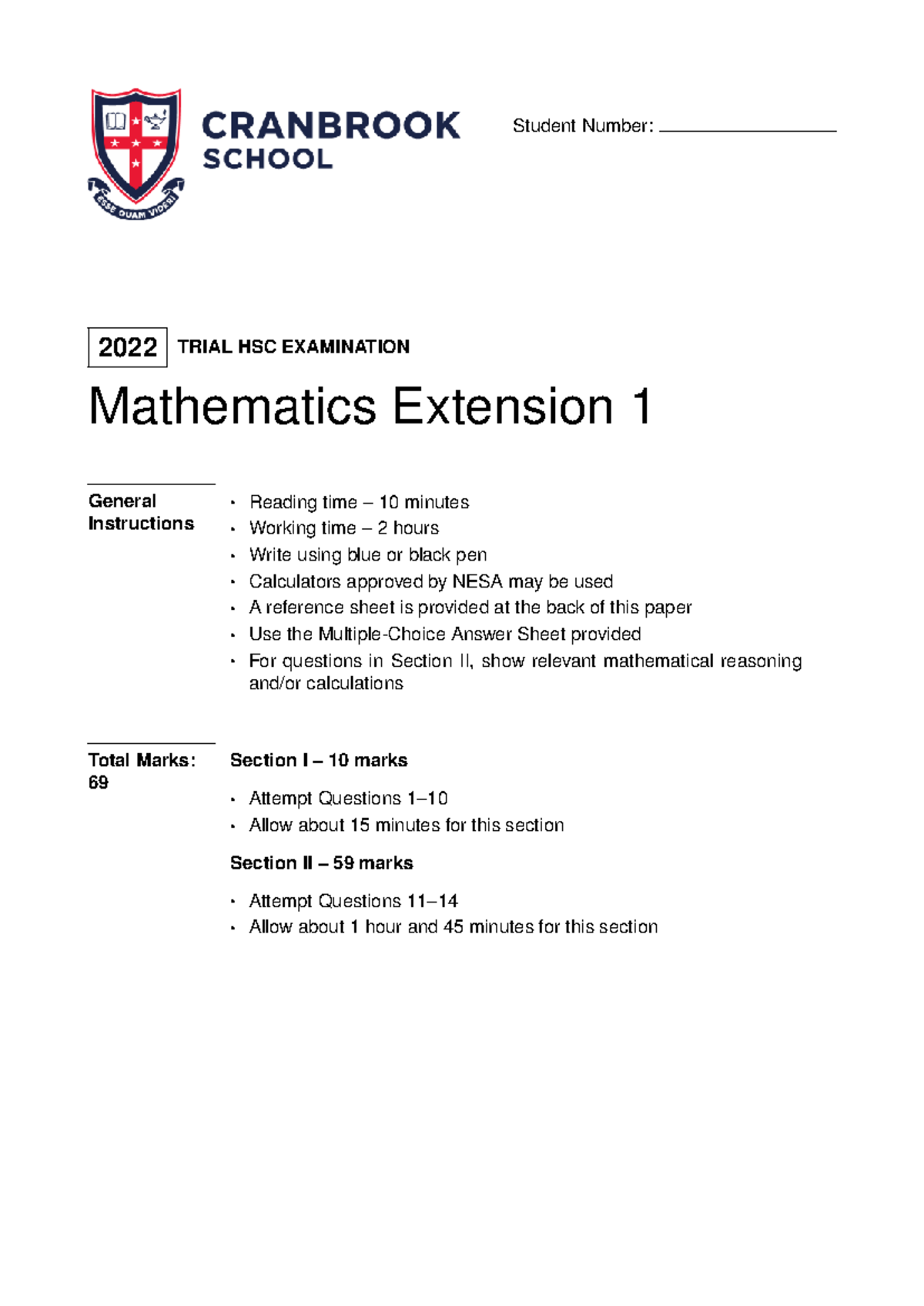 12 Ext 1 Task 4 2022 - HSC Mathematics Extension 1 Practice Exam - Studocu