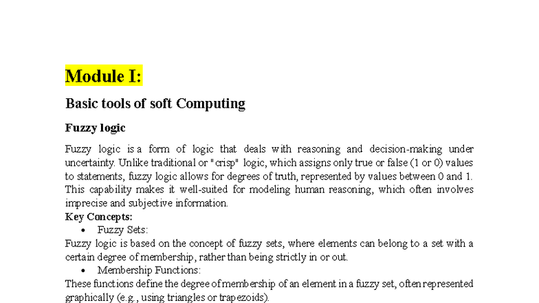 Module I: Basic Tools of Soft Computing - Fuzzy Logic & Neural Networks ...