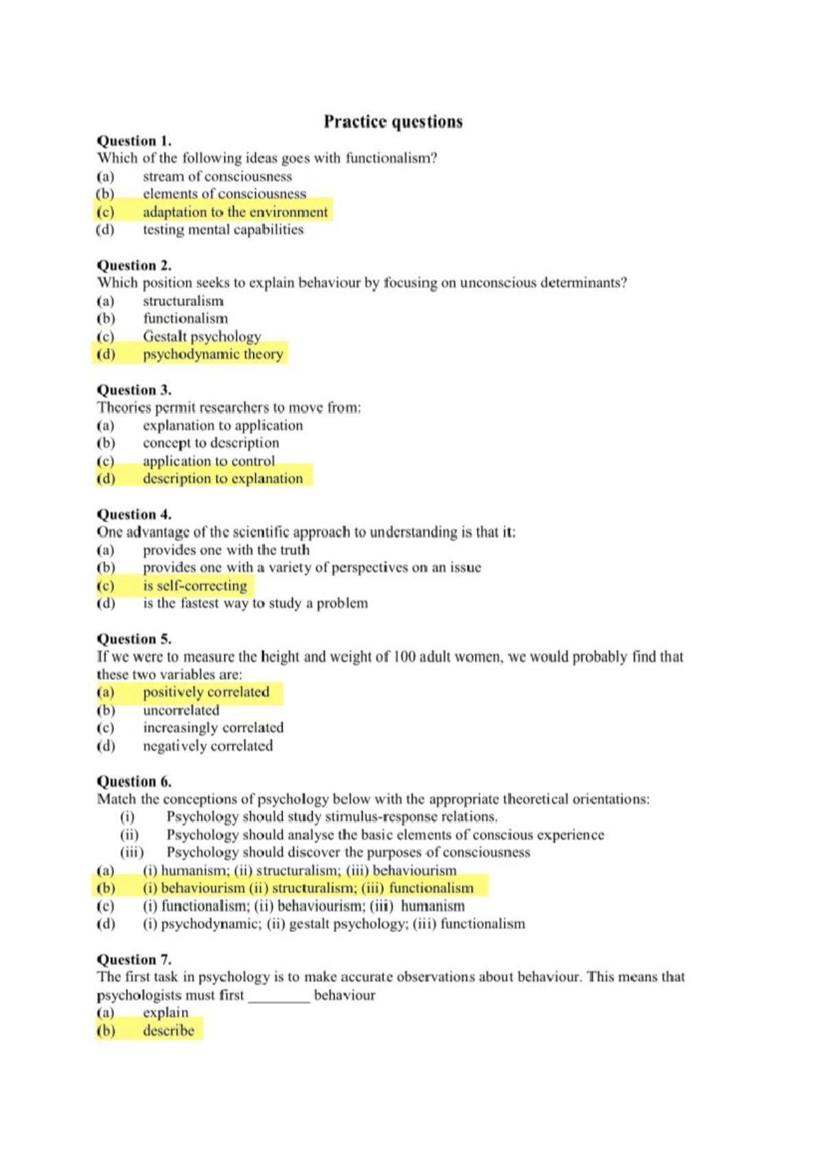 1001PSY PRAC EXAM: Functionalism & Psychodynamic Theory Questions - Studocu