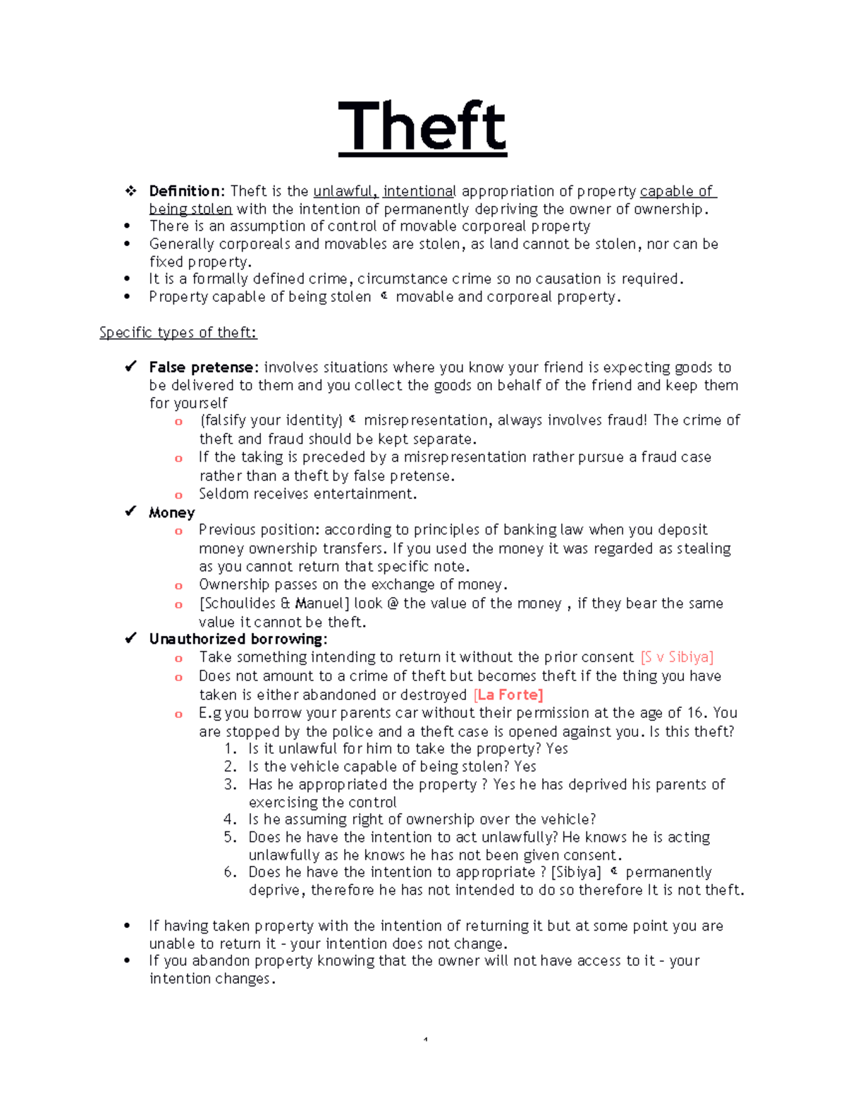 Theft in Criminal Law: Comprehensive Study Notes (CRIM 101) - Studocu