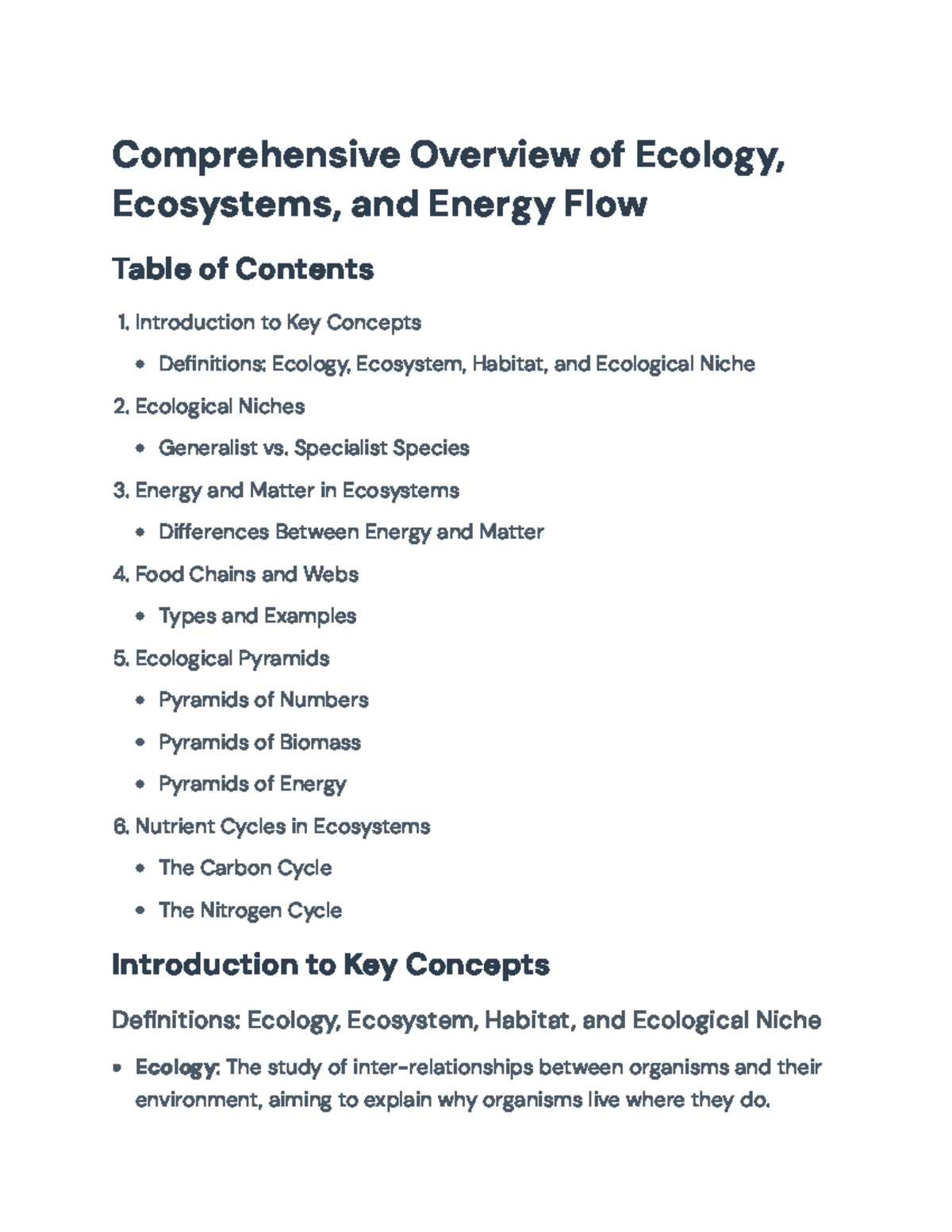 Comprehensive Overview of Ecology and Energy Flow Concepts ...