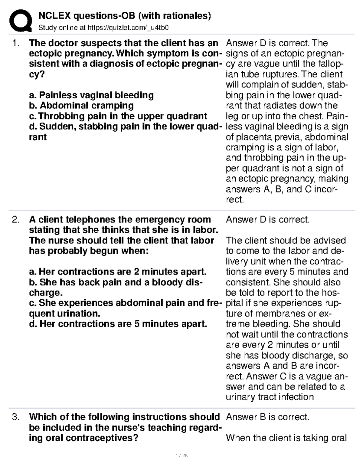 Maternal NCLEX Review Questions and Study Notes for Nursing - Studocu