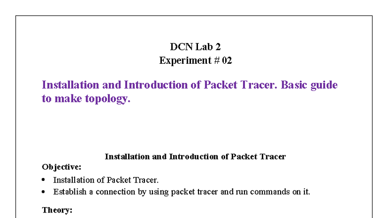 DCN Lab 2: Packet Tracer Installation & Topology Guide - Studocu