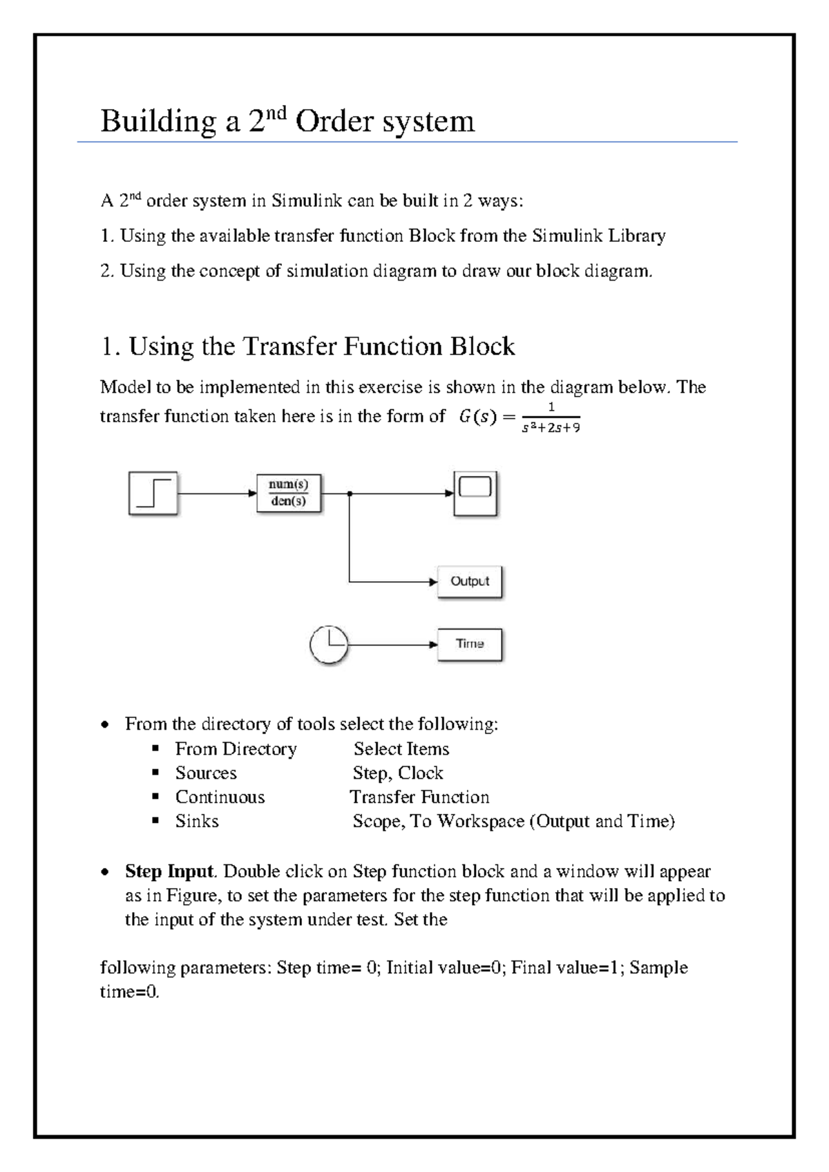 Simulink Exercise: Building a 2nd Order System (Part 2) - Studocu