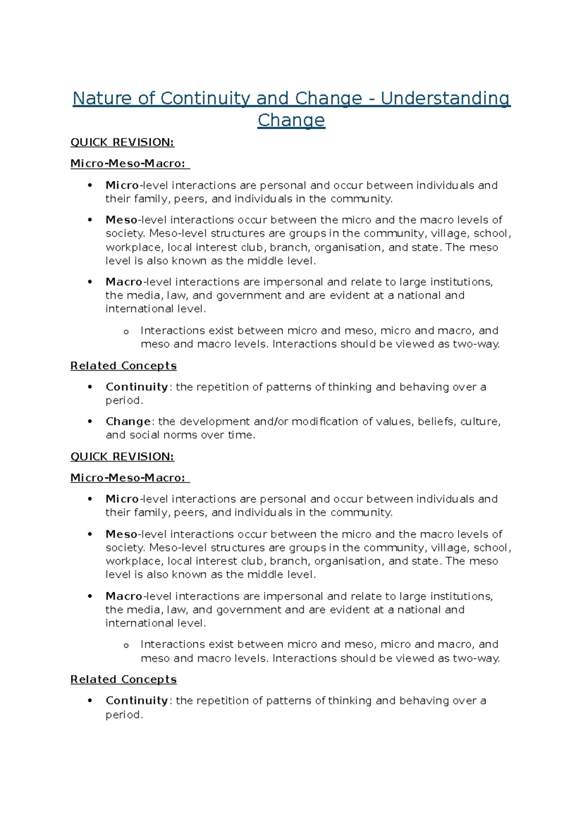 Nature of Continuity and Change: Understanding Interactions and Social ...