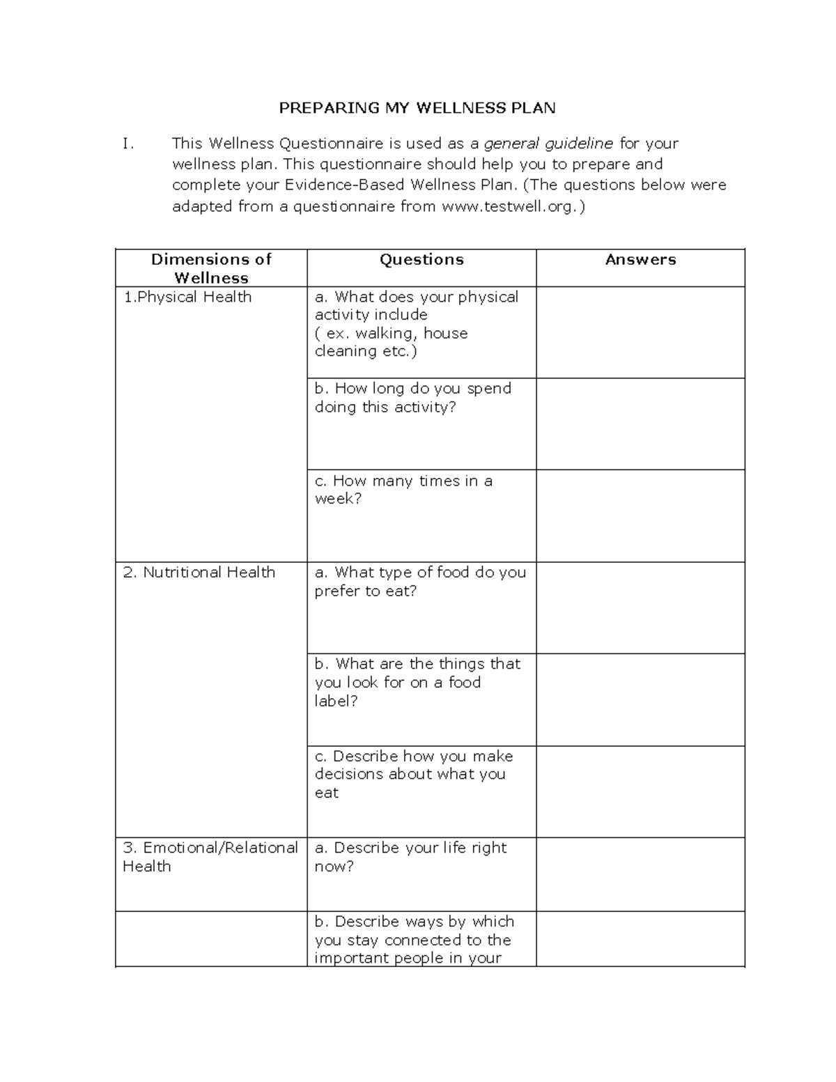 My Wellness Plan - FIT HW: A Comprehensive Guide - Studocu