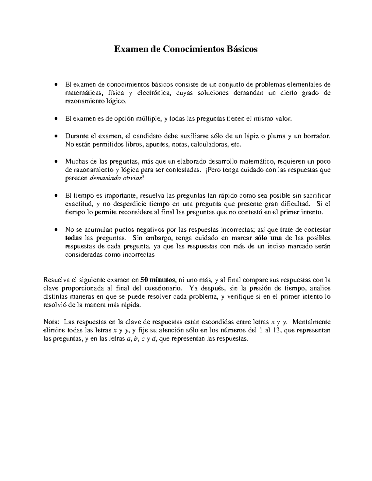 Examen de Conocimientos Básicos - Ejemplo (Ejercicio, 50 min) - Studocu