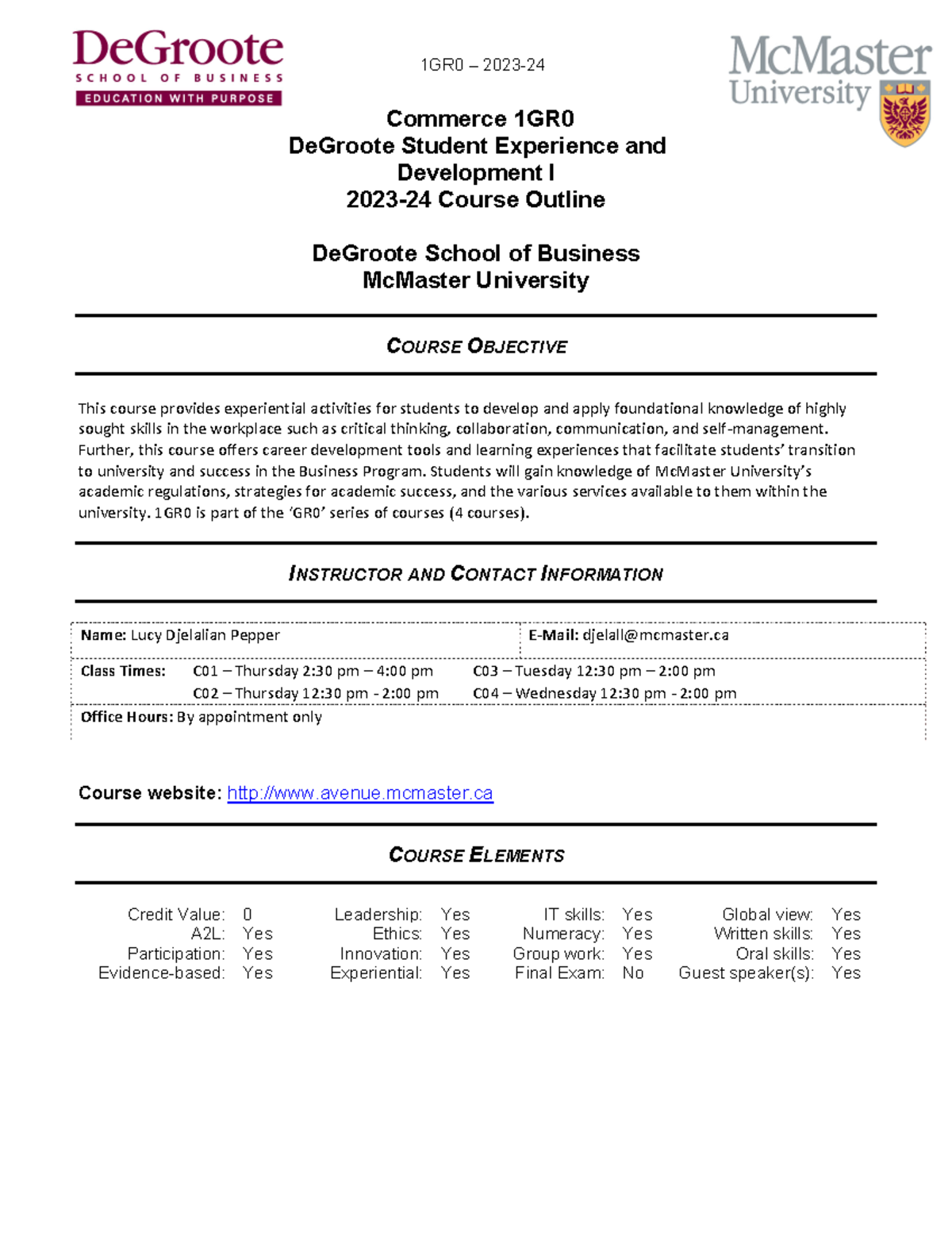 1GR0 - Commerce Course Outline 2023-24 Final Exam Details - Studocu