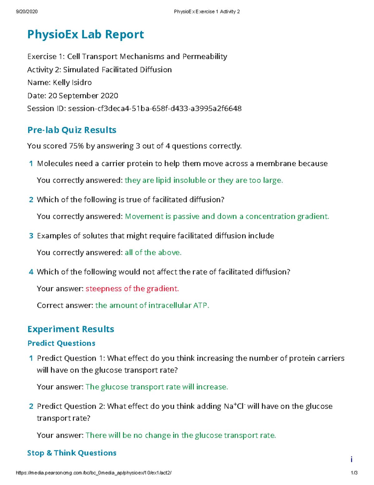 PhysioEx 10.1: Activity 2 - Simulated Facilitated Diffusion Lab Report ...