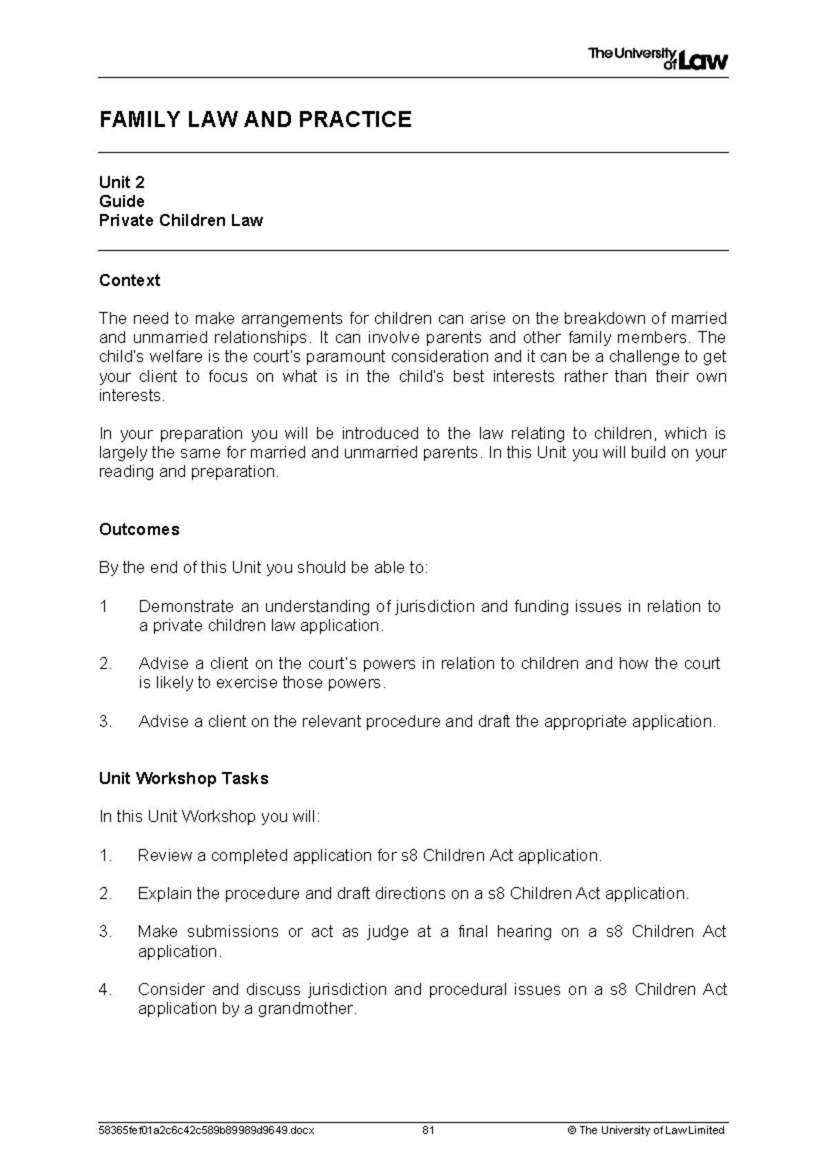 FAMILY LAW AND PRACTICE Unit 2 Guide: Private Children Law Insights ...