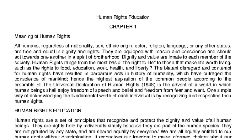 Human Rights Education: Chapter 1 - Understanding Human Rights - Studocu