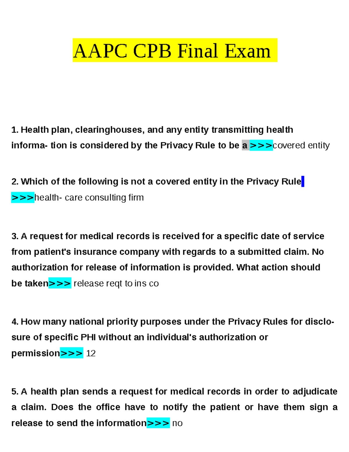 AAPC CPB Final Exam Study Guide - Revision Materials - Studocu