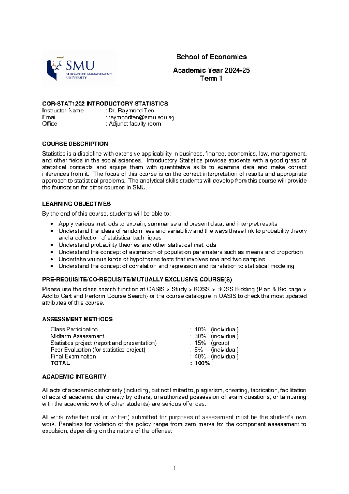 COR-STAT1202 Introductory Statistics Course Outline & Assessment ...