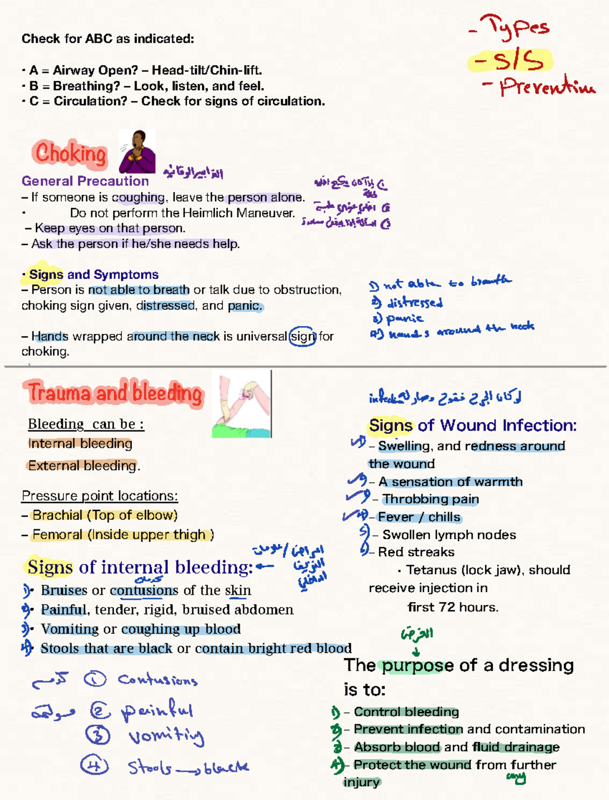 First Aid Guidelines: ABCs, Signs & Symptoms - Nursing Studies 1 - Studocu