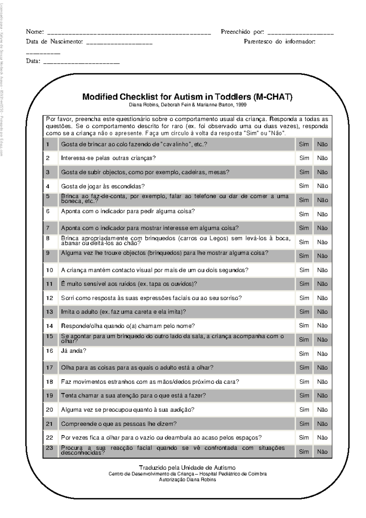 Checklist Modificado para Autismo em Crianças Pequenas - 720 1 3 2403 ...