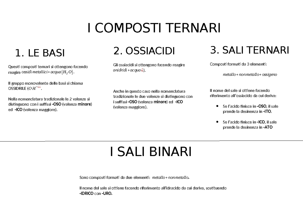 Nomenclatura dei Composti Ternari e Binari - Corso Nomenclatura 2 - Studocu