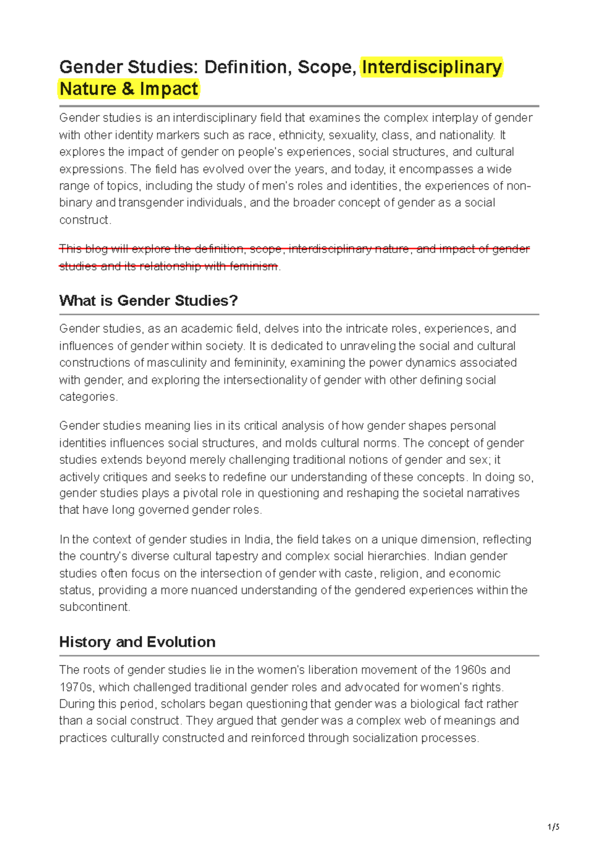 Gender Studies (GS) Overview: Definition, Scope & Impact - Studocu