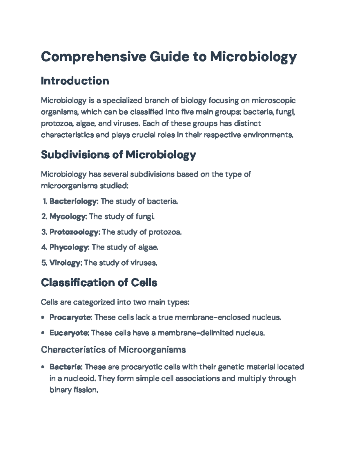 Microbiology Overview: Key Subdivisions and Characteristics Guide ...