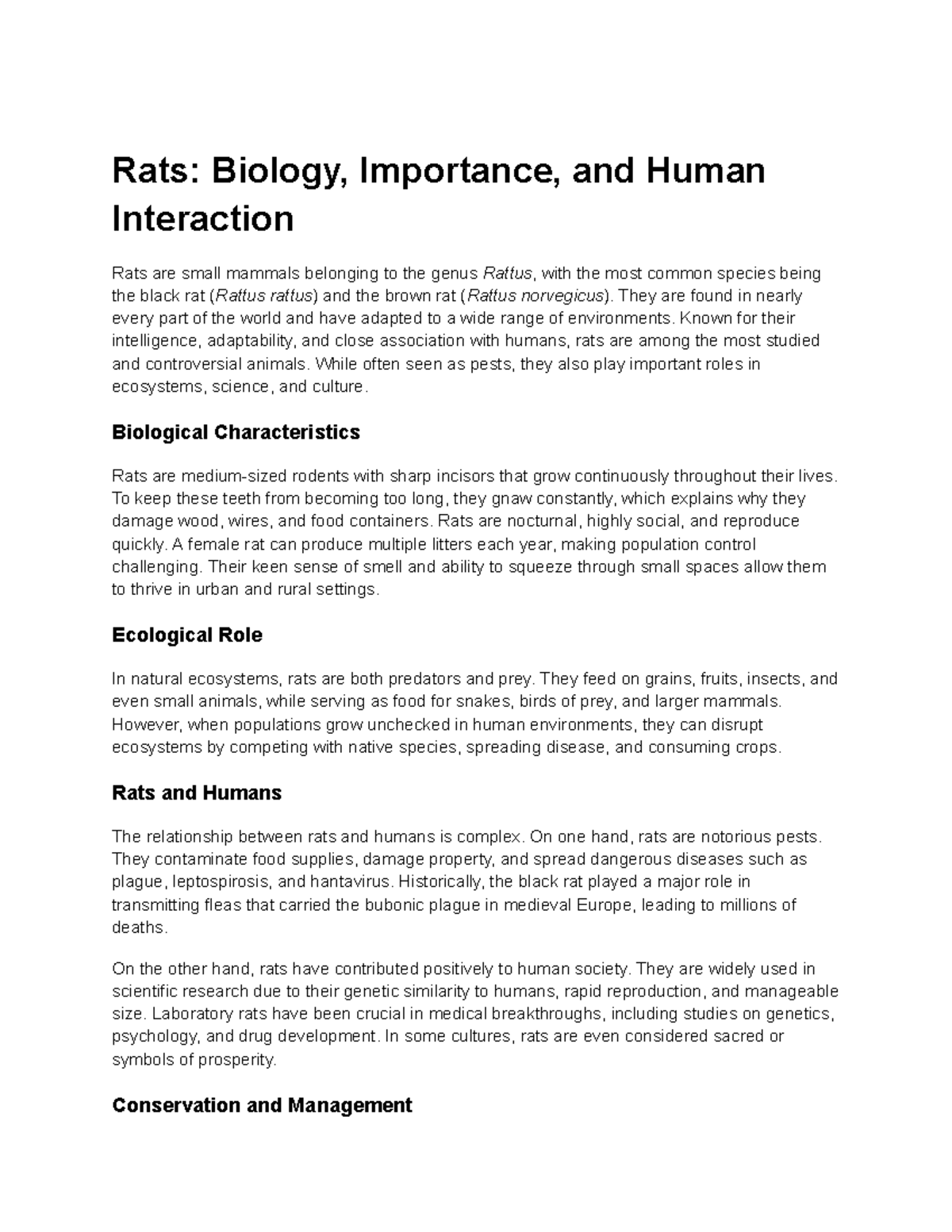 Rats: Biology, Ecology, and Human Relations - A Comprehensive Study ...