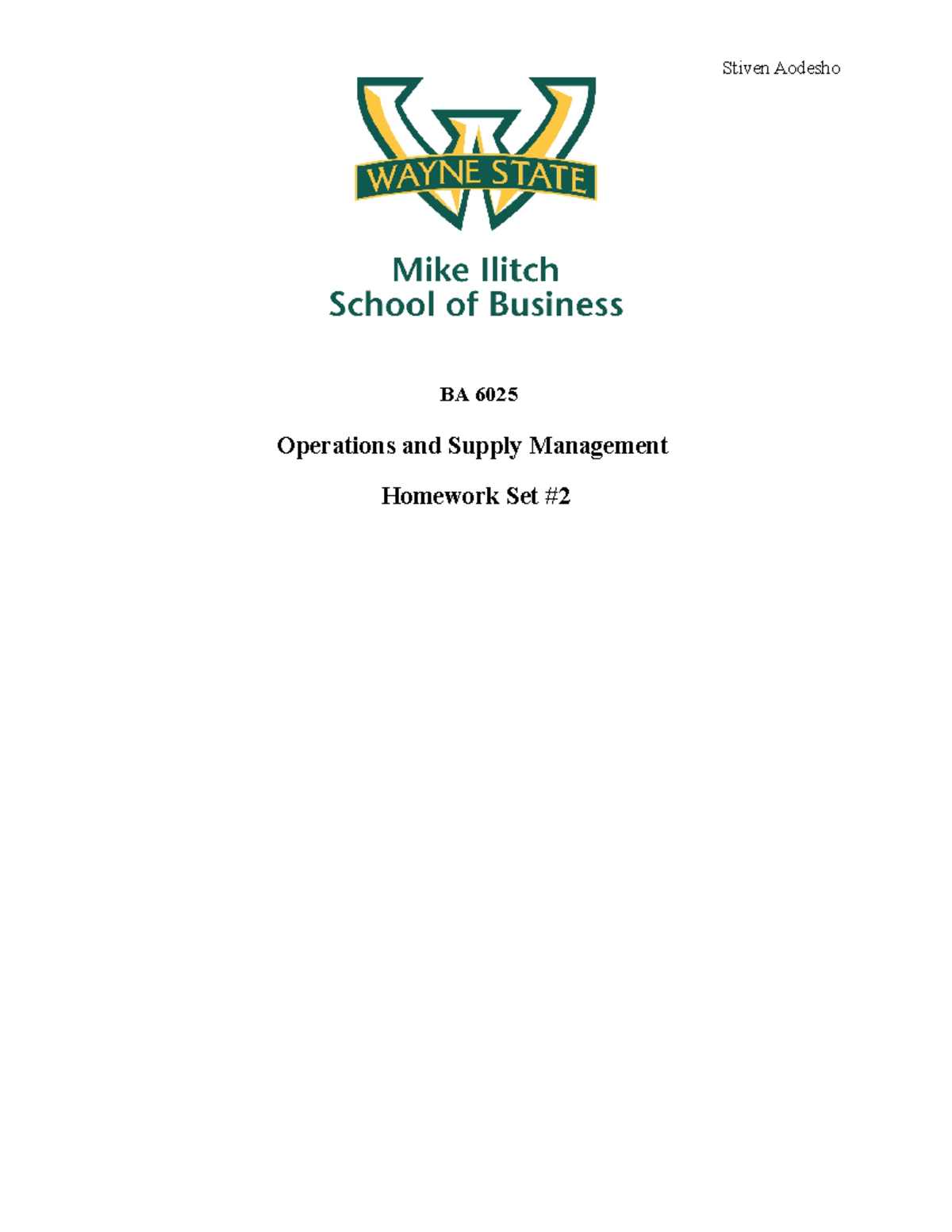 BA 6025 Homework Set 2: Operations Management Forecasting Tasks - Studocu