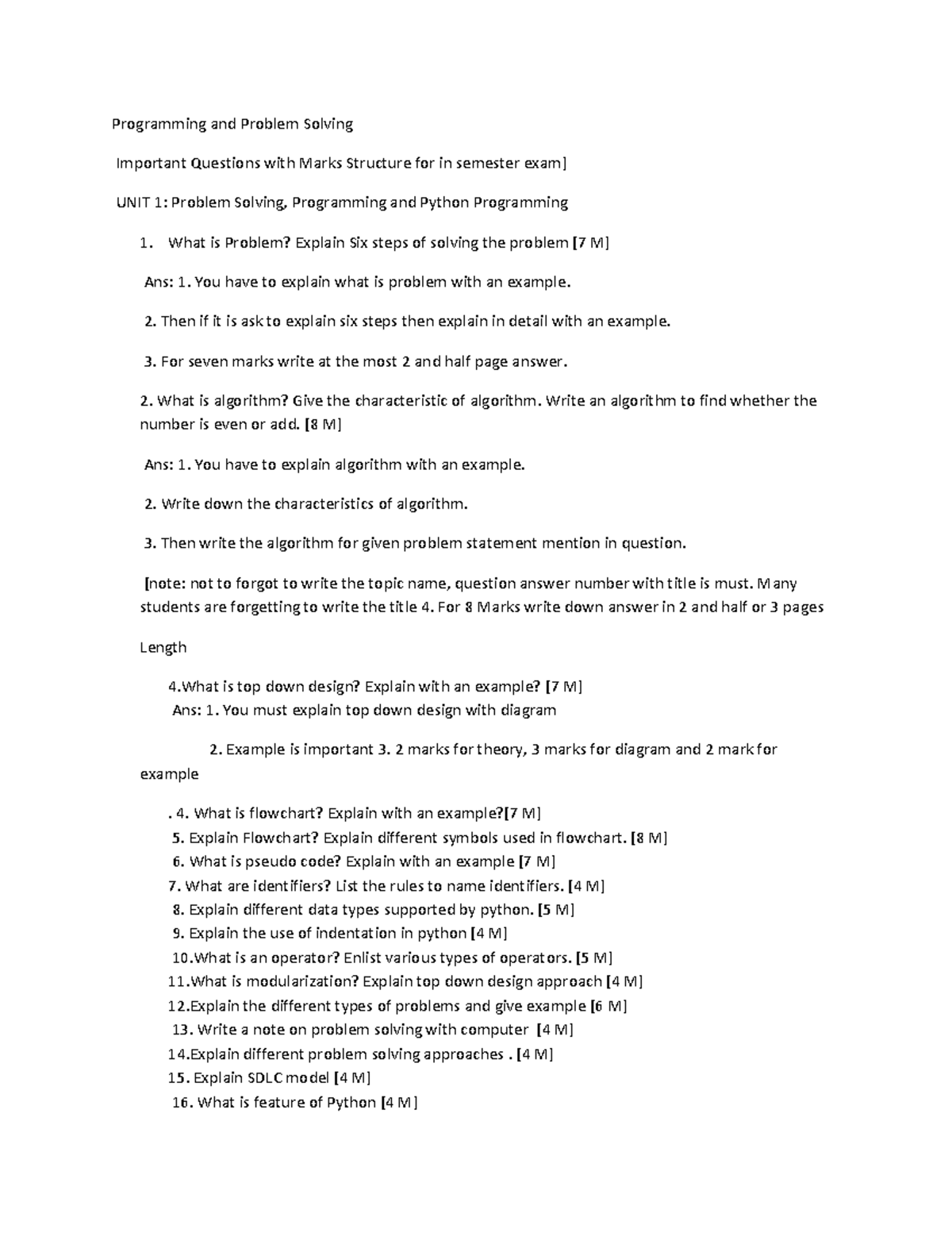 PPS UNIT 1- IMP Q - The title says it all. - Programming and Problem Solving Important Questions ...