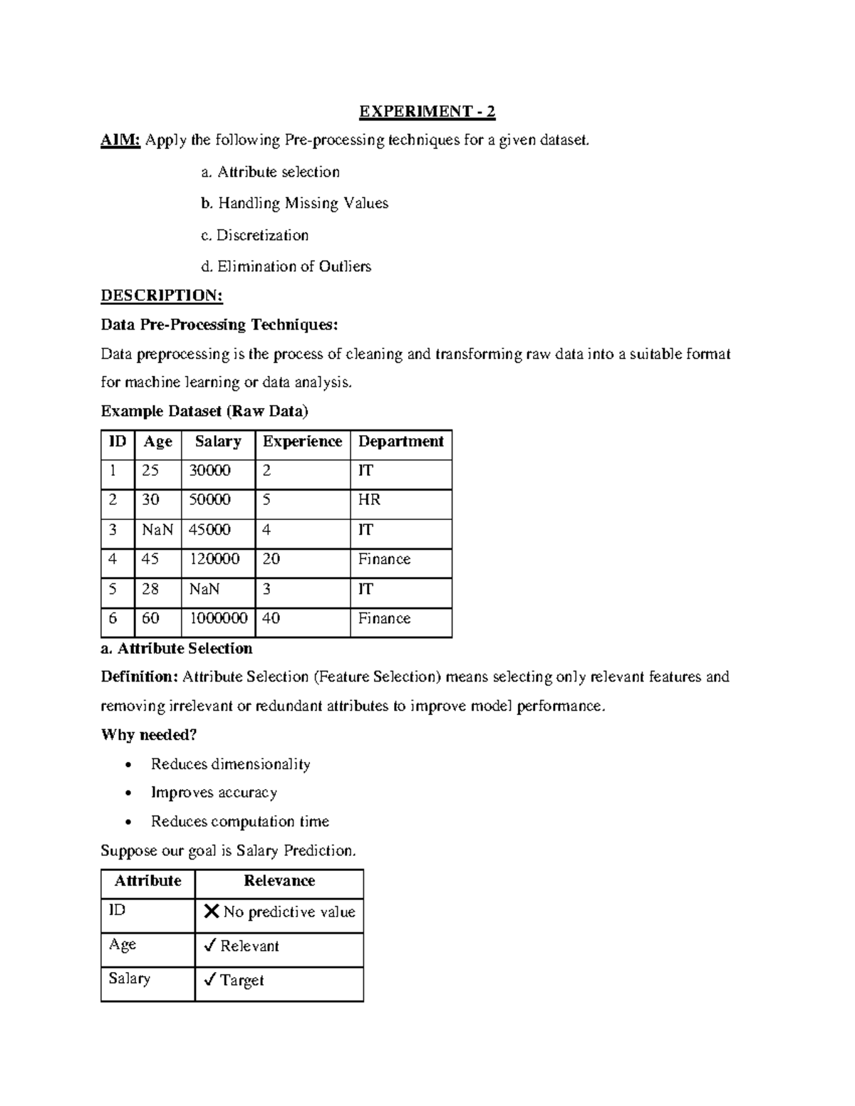 Expt 2: Data Preprocessing Techniques for Machine Learning - Studocu