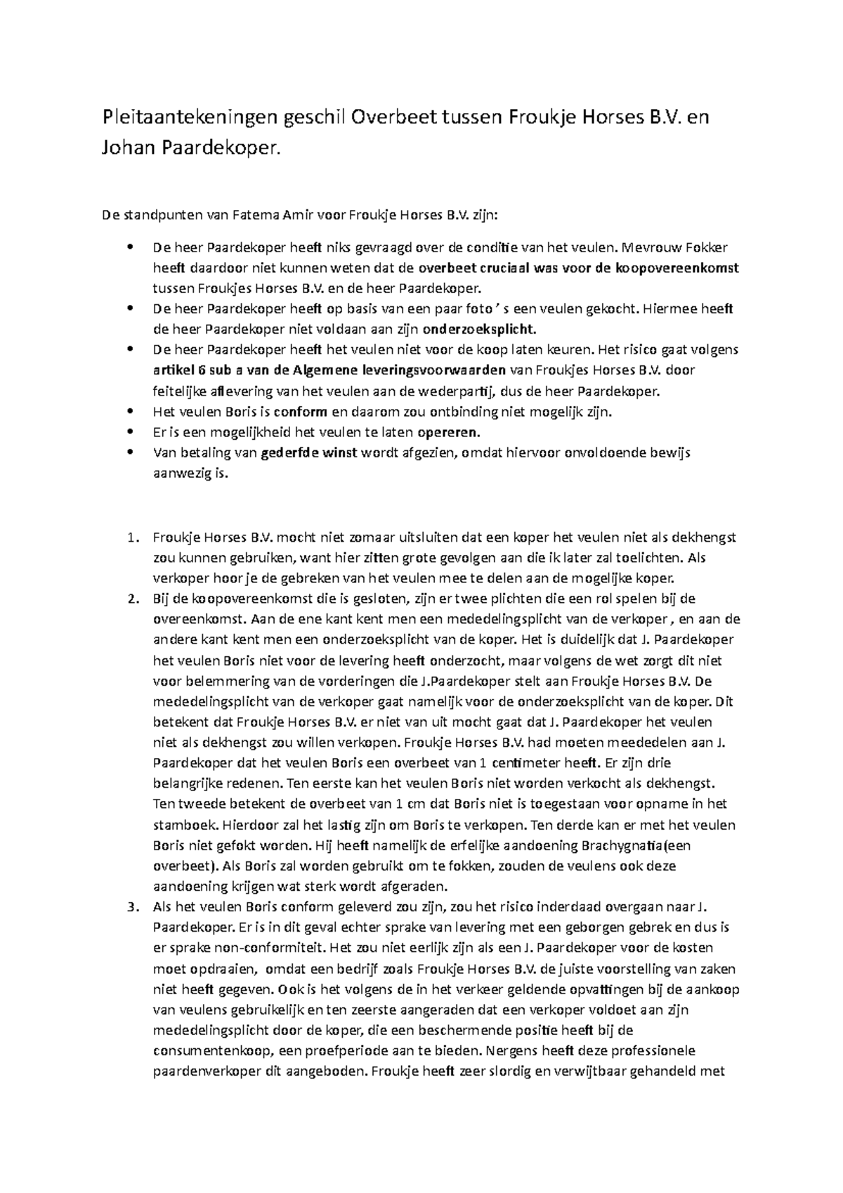 Pleitaantekeningen casus Overbeet - Pleitaantekeningen geschil Overbeet ...