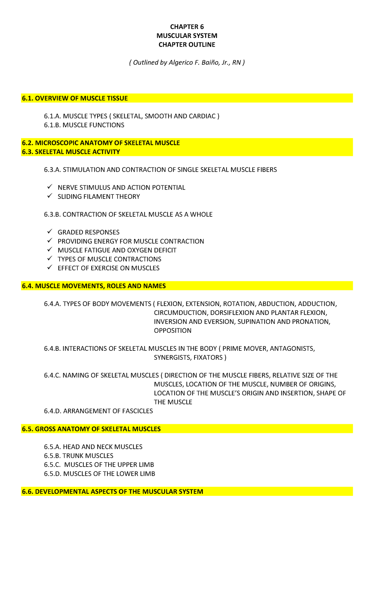 Chapter 6: Muscular system outline and key concepts - Studocu