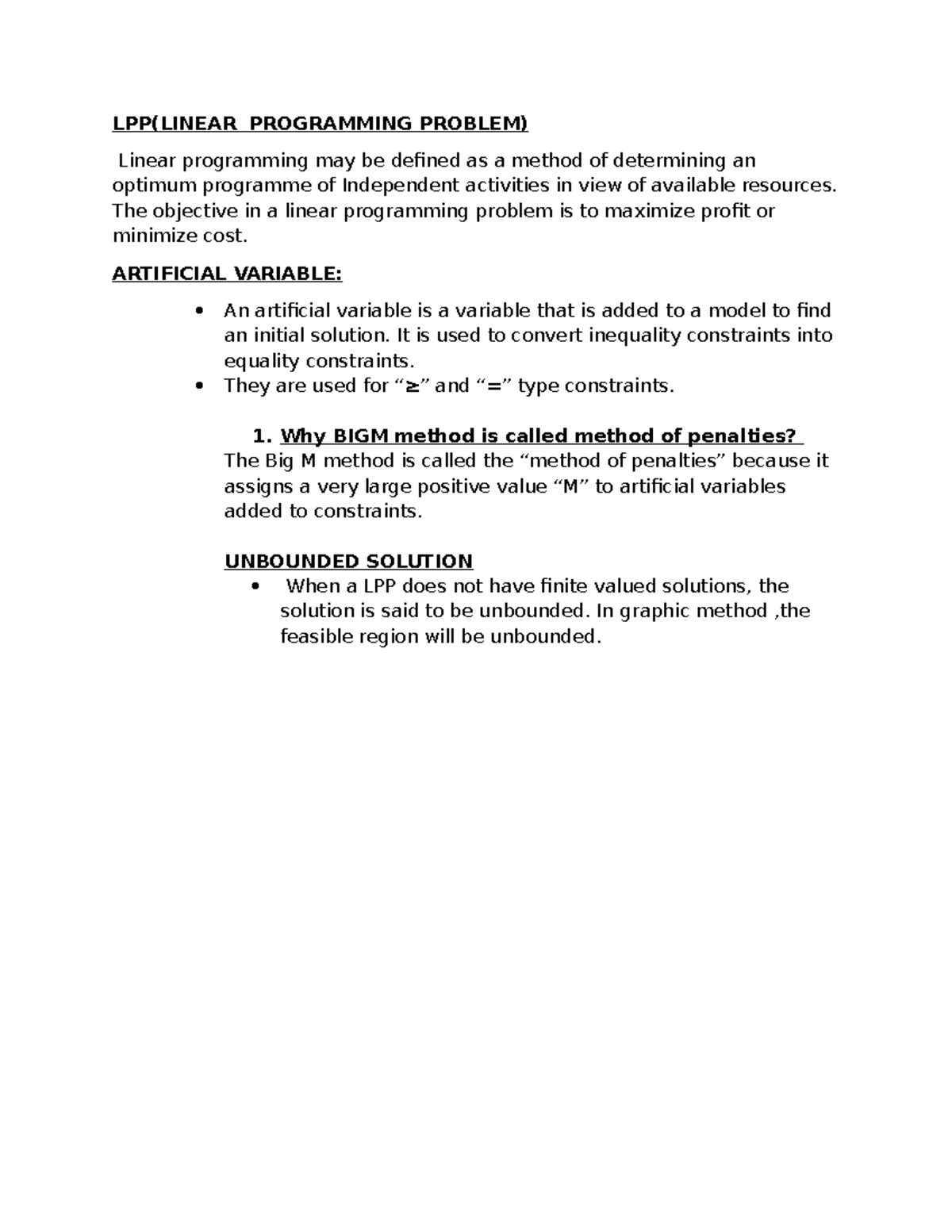 OR LPP - Linear Programming Problem Notes and Concepts - Studocu