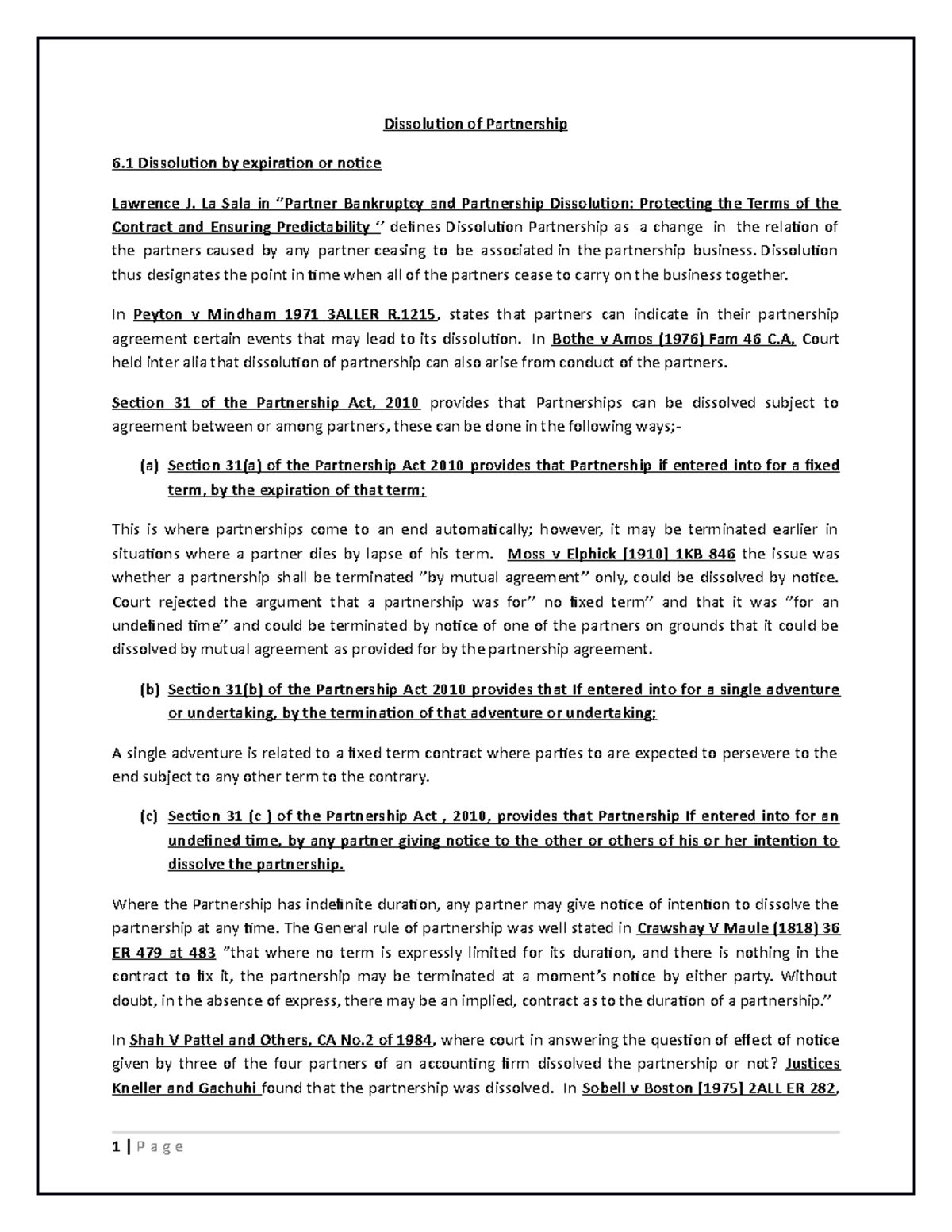 Partnership Law: Dissolution by Notice & Bankruptcy (Partnership Act ...