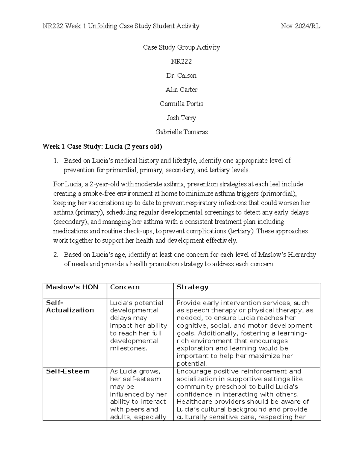 Week 1 Case Study Group HW activity - NR222 Week 1 Unfolding Case Study ...