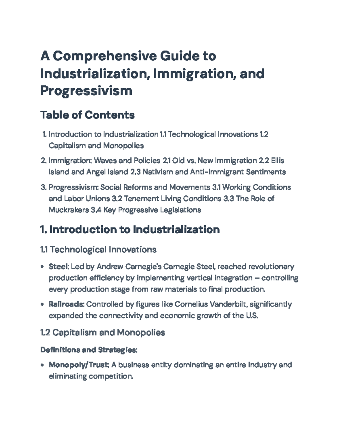 The Industrialization, Immigration, and Progressivism Overview (HIST ...